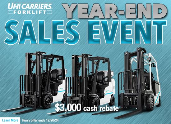 Up to $3000 factory cash rebate on UniCarriers - Forklifts of Michigan